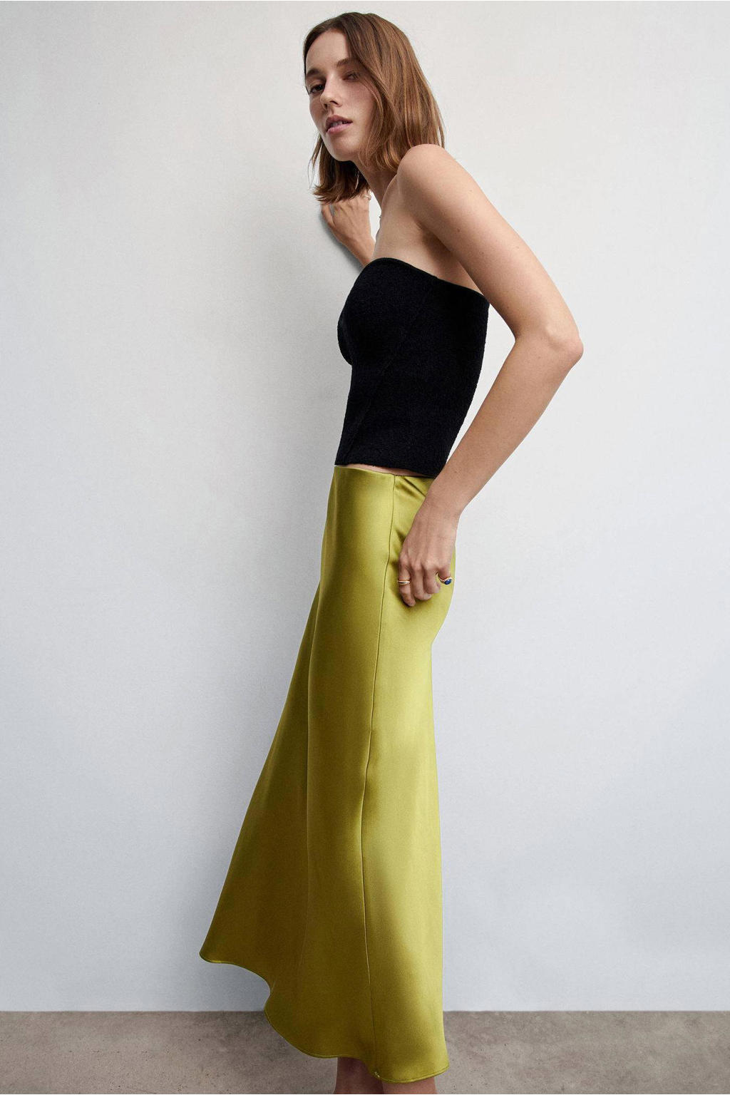 Mango satijnen midi rok groen | wehkamp