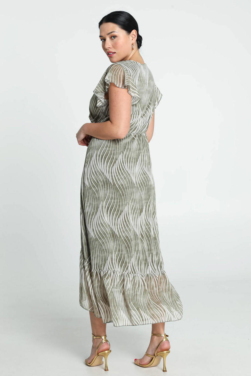 Cassis jurk met all over print en volant groen | wehkamp