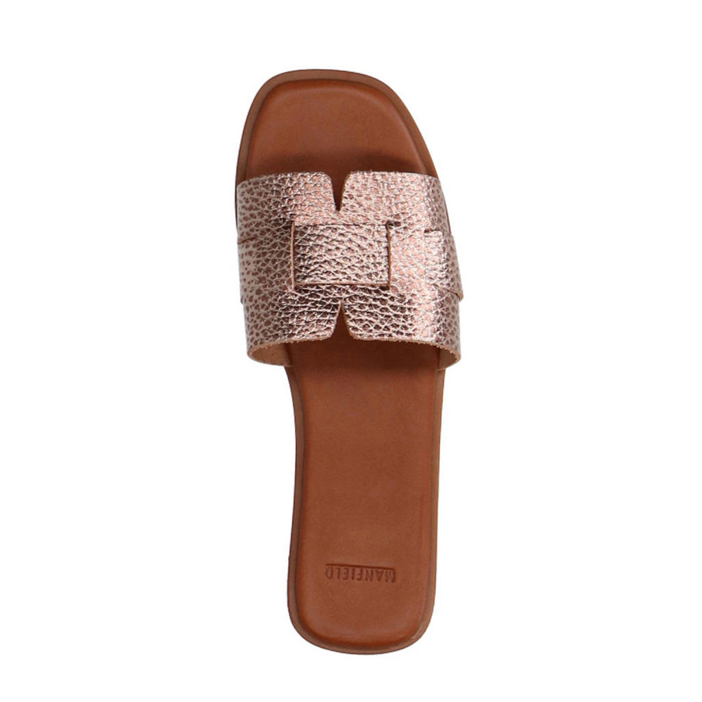Manfield leren slippers zilver | wehkamp