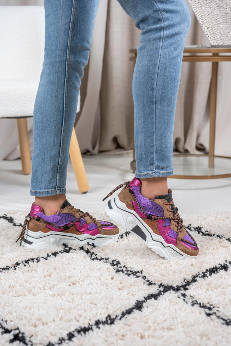 DWRS Jupiter chunky leren sneakers paars/bruin | wehkamp