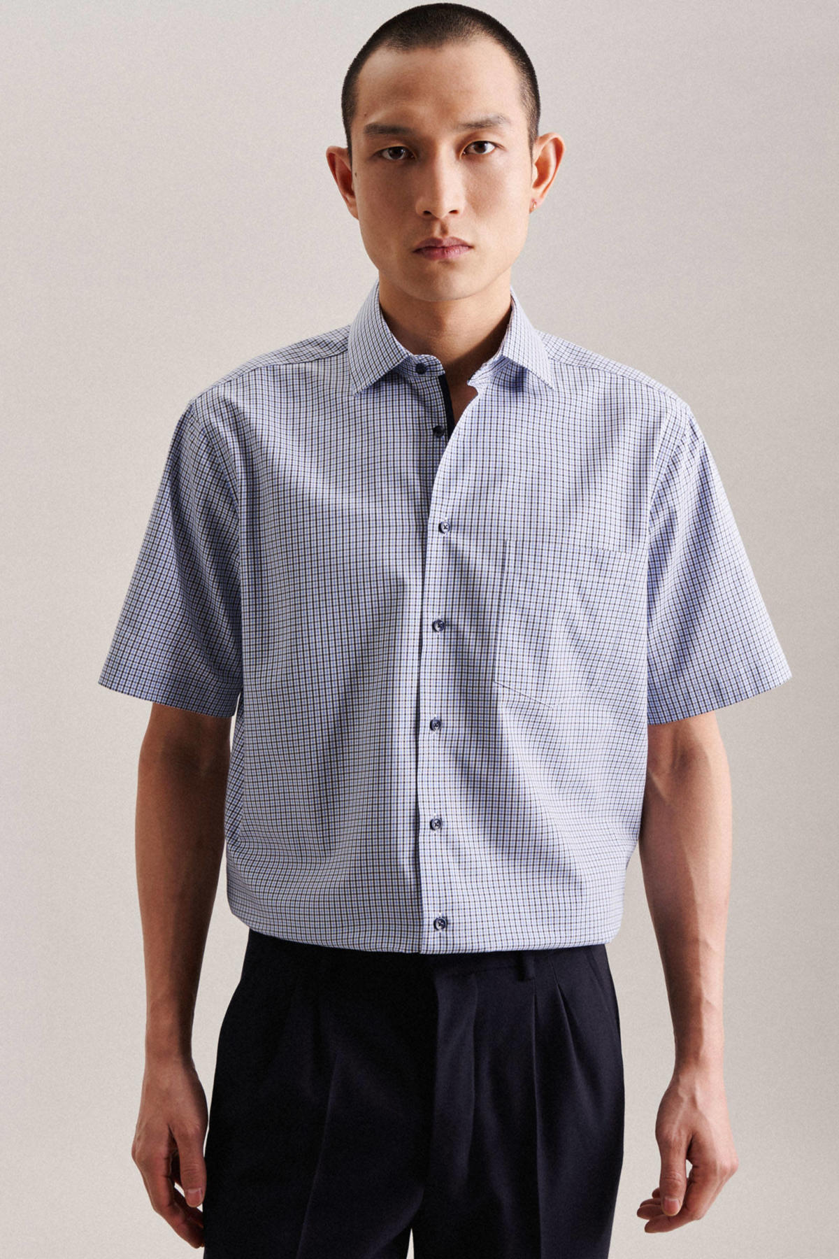 Seidensticker geruit regular fit overhemd donkerblauw | wehkamp