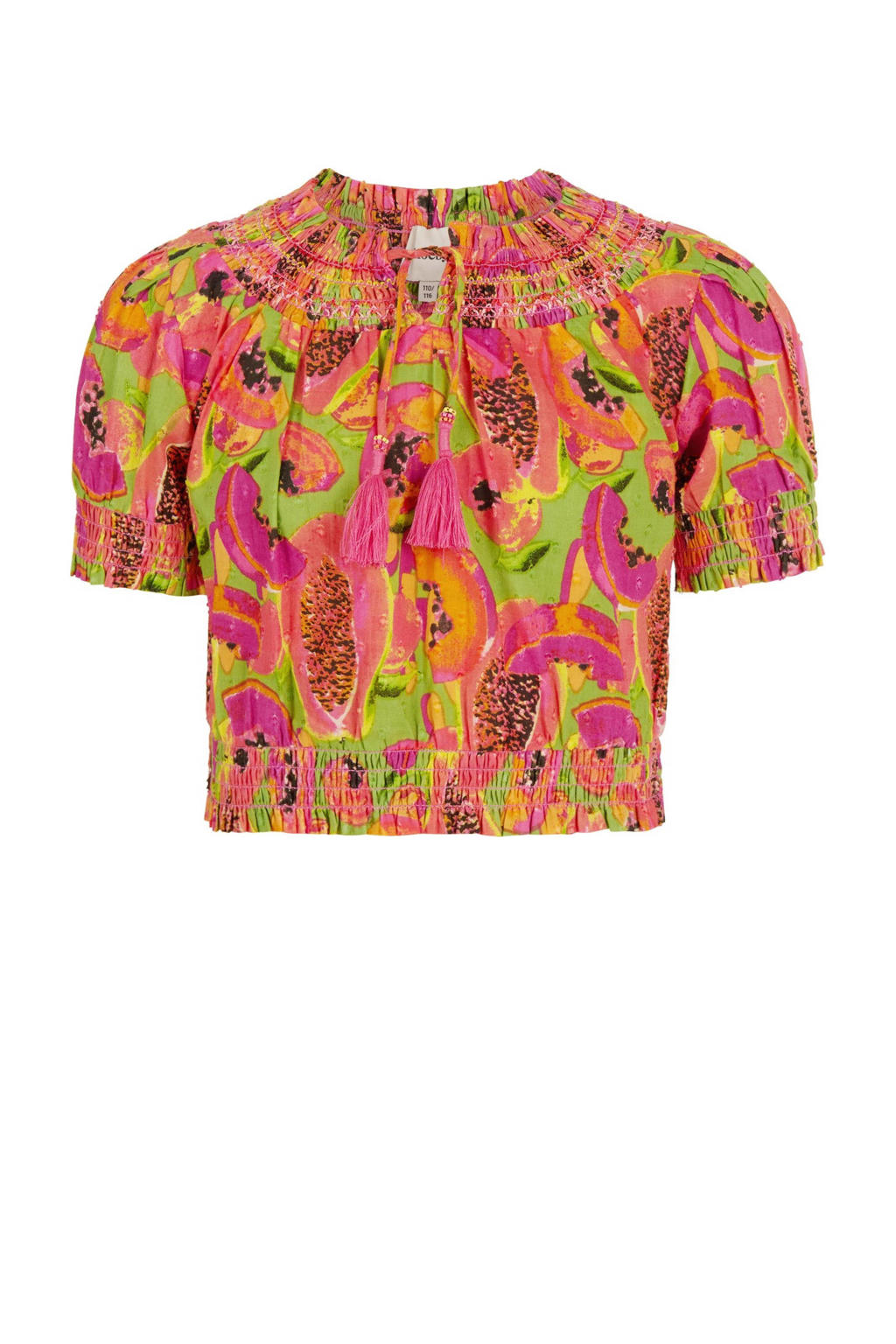 Shoeby crop top met all over print groen/oranje/roze | wehkamp