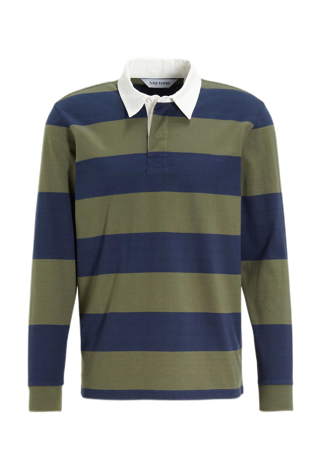 anytime gestreepte rugby shirt donkerblauw/khaki | wehkamp