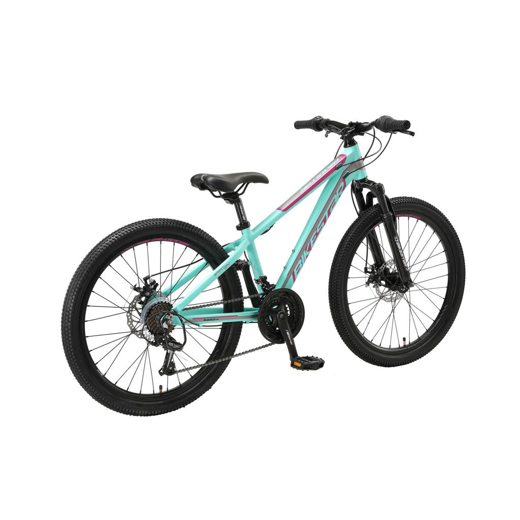 BikeStar MTB, Sport kinderfiets 24 inch mint /roze, 21 speed | wehkamp
