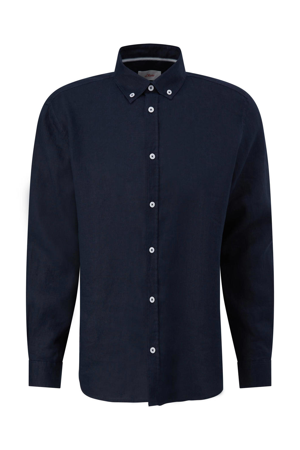 s.Oliver linnen regular fit overhemd donkerblauw | wehkamp