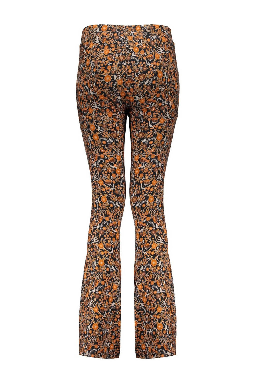 Geisha gebloemde flared broek zwart/oranje | wehkamp