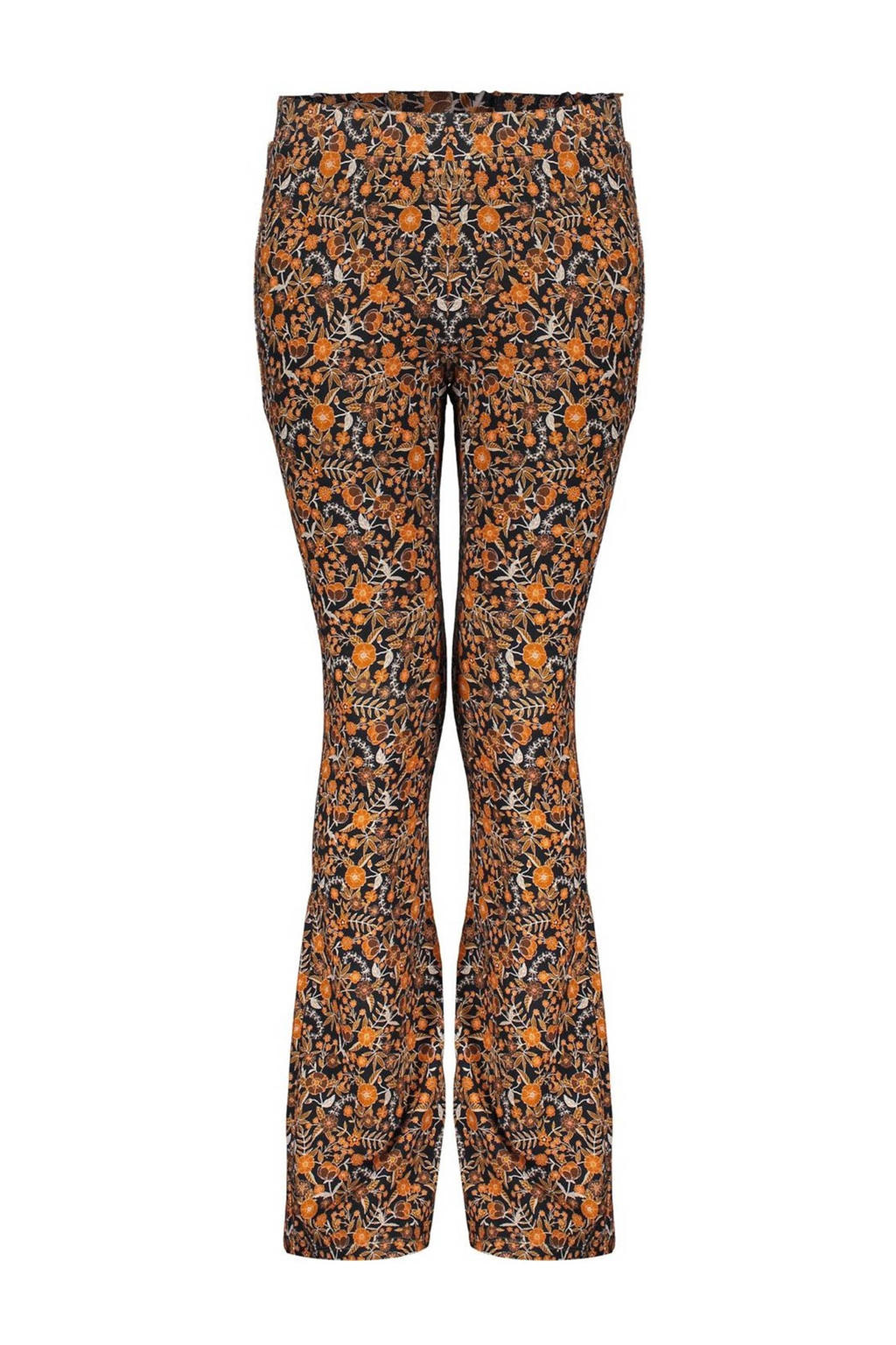 Geisha gebloemde flared broek zwart/oranje | wehkamp