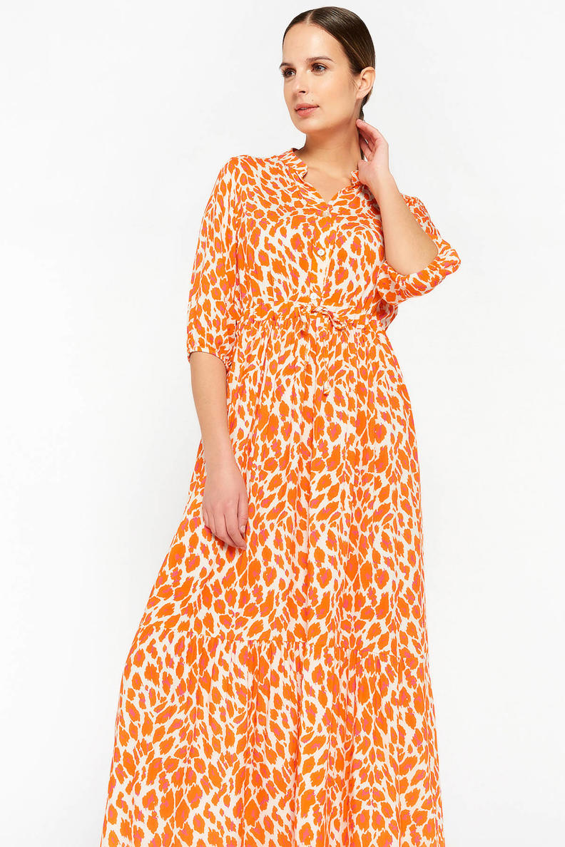 LOLALIZA maxi jurk met dierenprint en ceintuur oranje | wehkamp