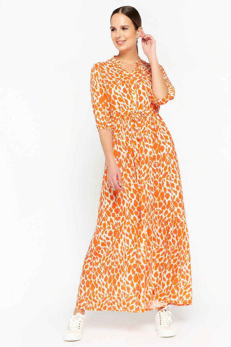 LOLALIZA maxi jurk met dierenprint en ceintuur oranje | wehkamp