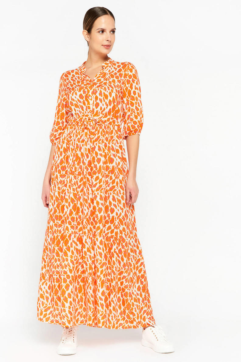 LOLALIZA maxi jurk met dierenprint en ceintuur oranje | wehkamp