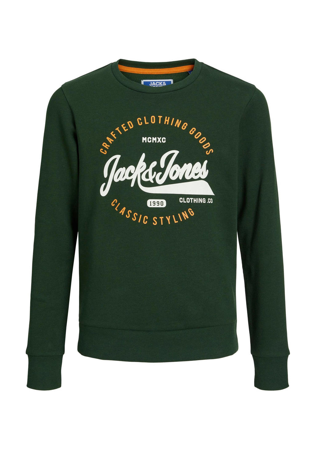 JACK & JONES JUNIOR sweater JJMIKK met logo donkergroen | wehkamp