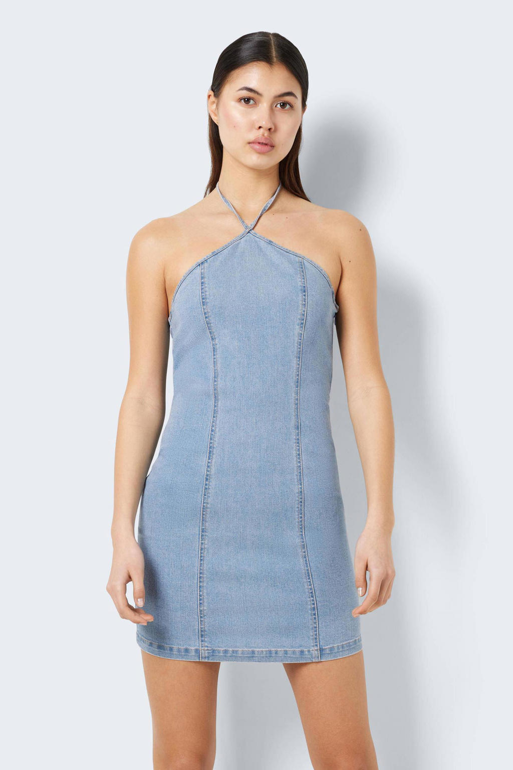 NOISY MAY halter jurk NMNICKY light blue denim | wehkamp