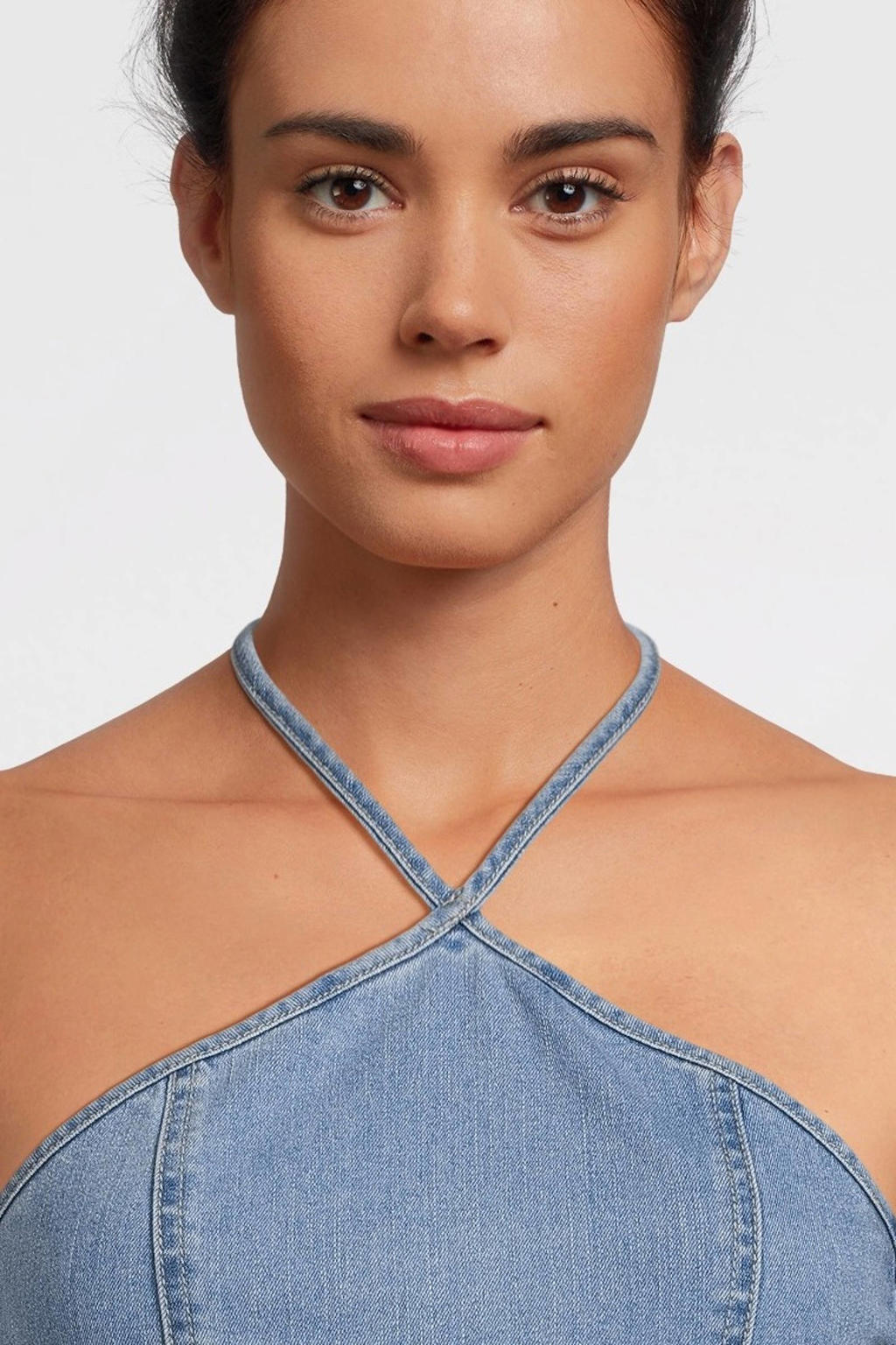 NOISY MAY halter jurk NMNICKY light blue denim | wehkamp