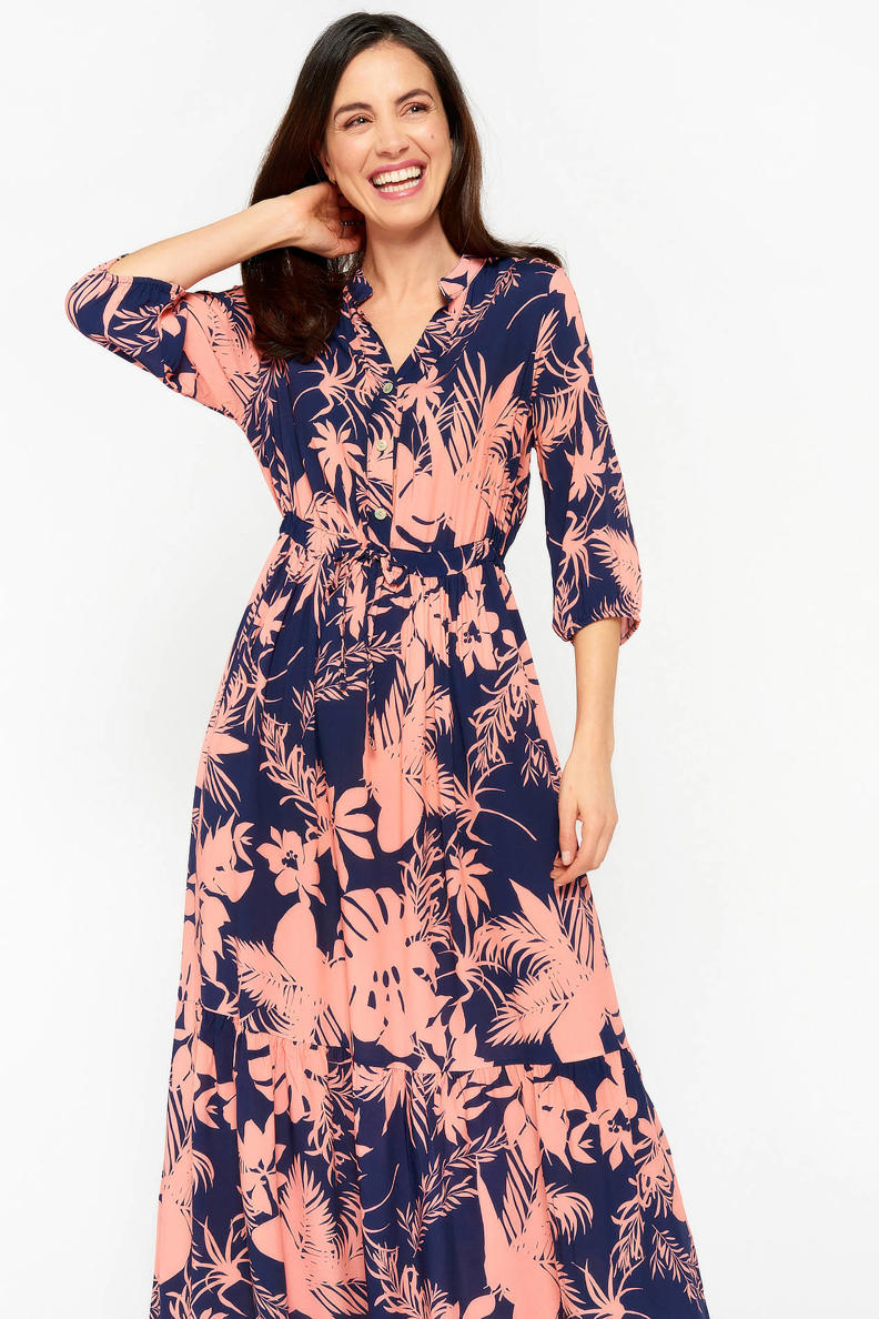 LOLALIZA gebloemde maxi jurk marine/roze | wehkamp