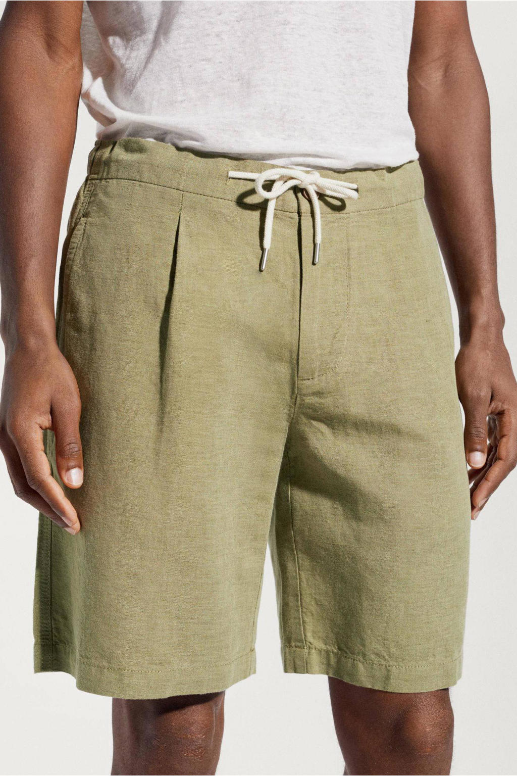 Mango Man regular fit short met linnen kaki | wehkamp
