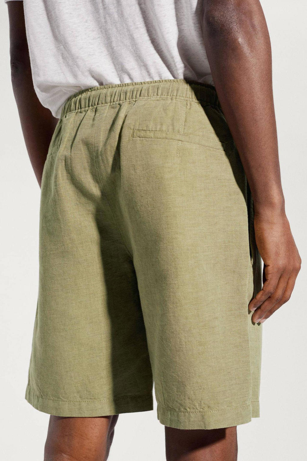 Mango Man regular fit short met linnen kaki | wehkamp