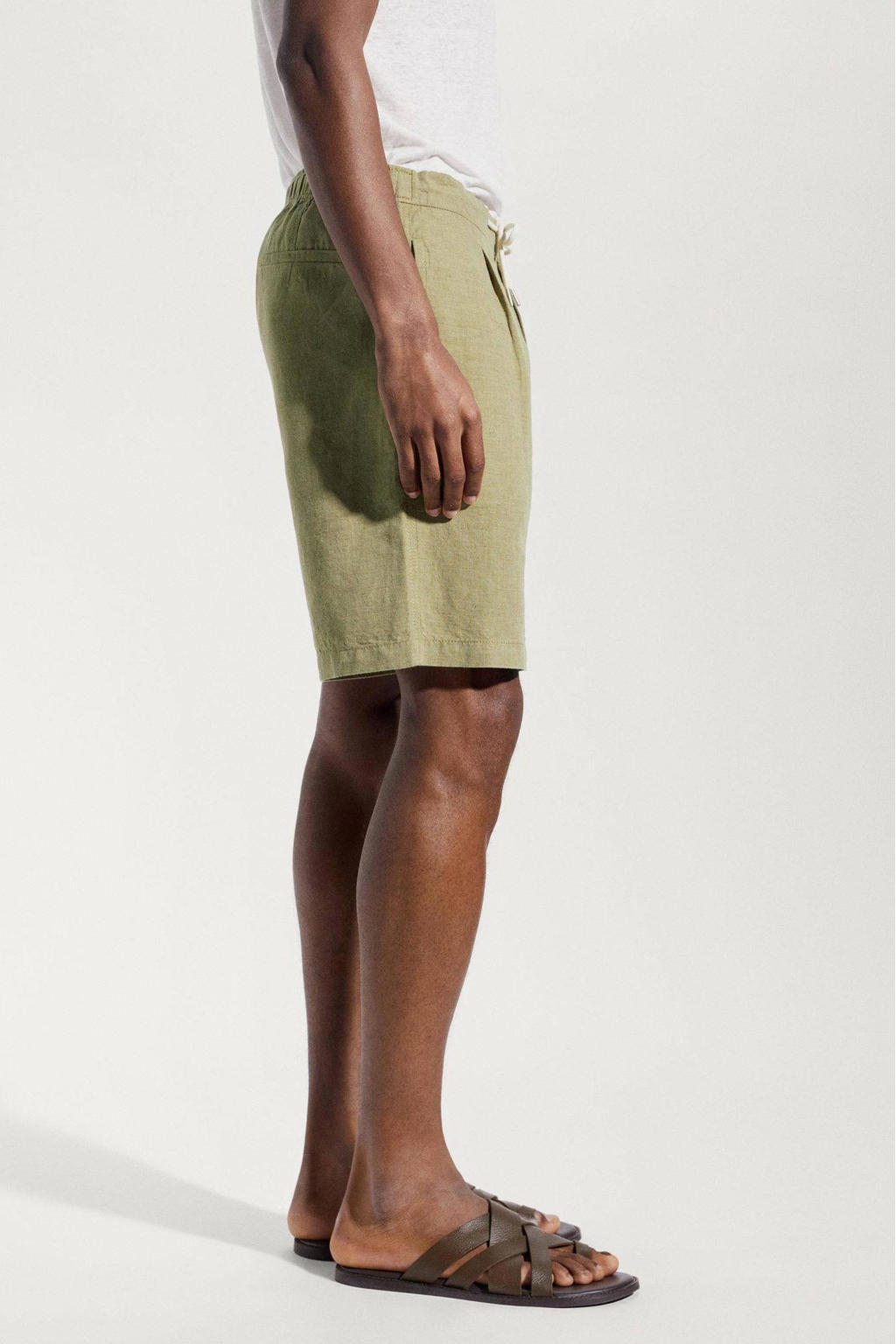 Mango Man regular fit short met linnen kaki | wehkamp