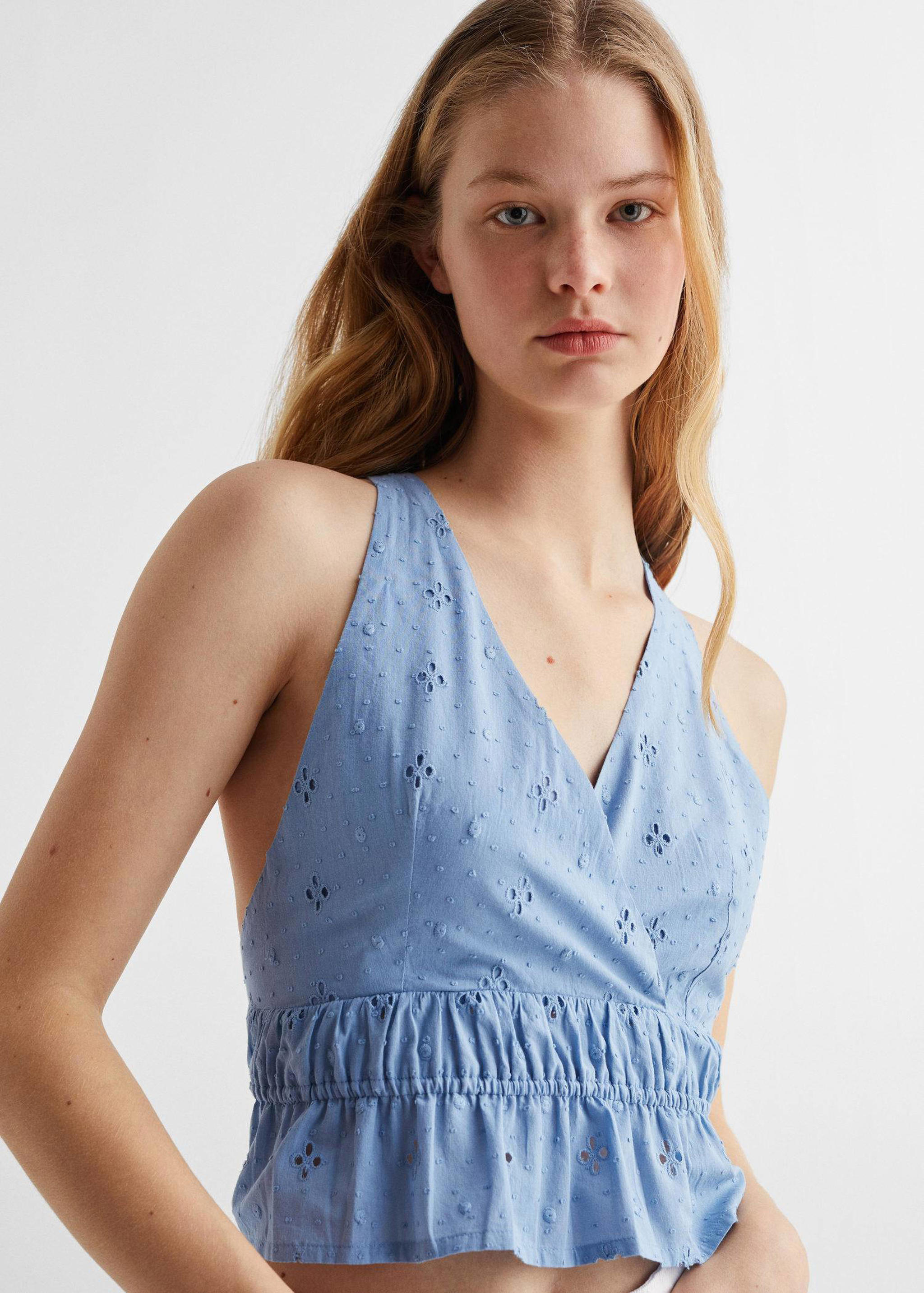 Mango Kids crop top met broderie blauw | wehkamp