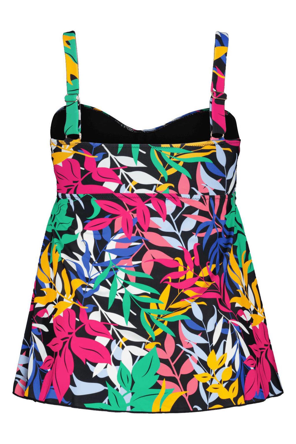 Ms Mode Voorgevormde Licht Corrigerende Tankini Bikinitop Zwartmulti