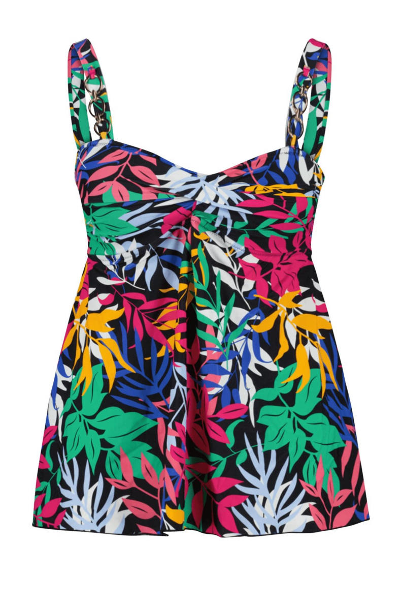 Ms Mode Voorgevormde Licht Corrigerende Tankini Bikinitop Zwartmulti