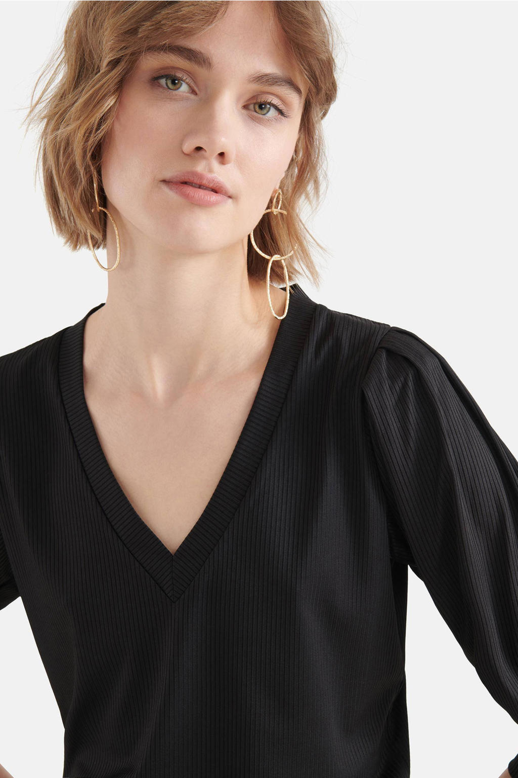 Shoeby ribgebreide top zwart | wehkamp