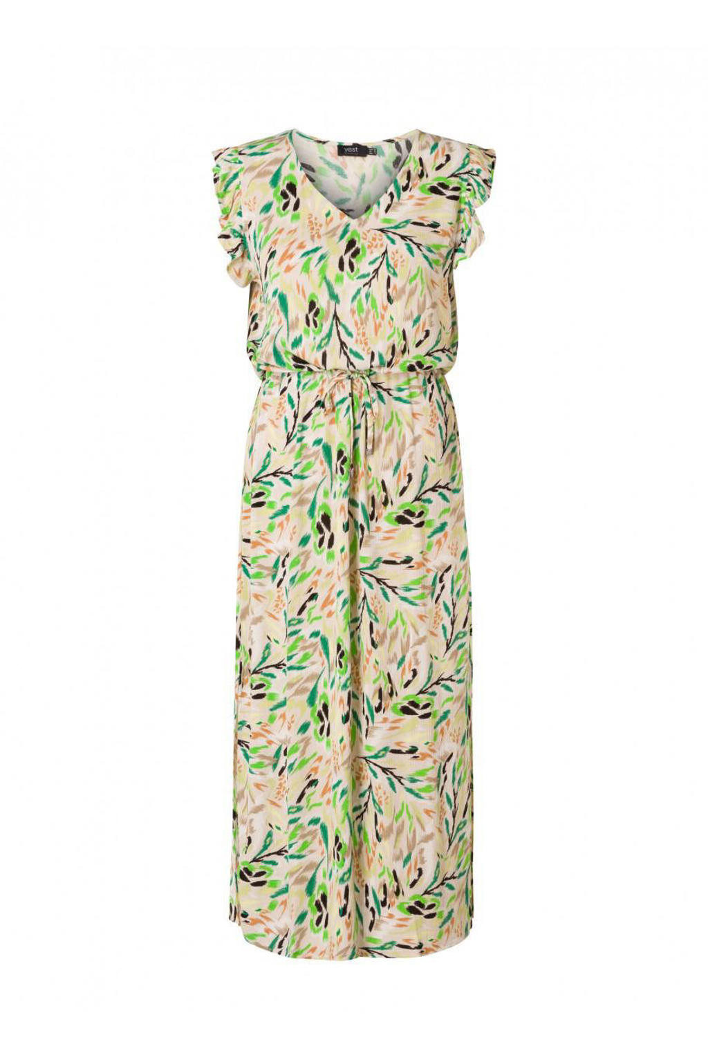 Yest maxi jurk van viscose in all-over print en ruches groen | wehkamp