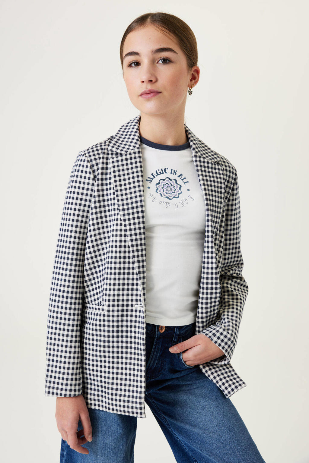 Garcia geruite blazer zwart/wit | wehkamp