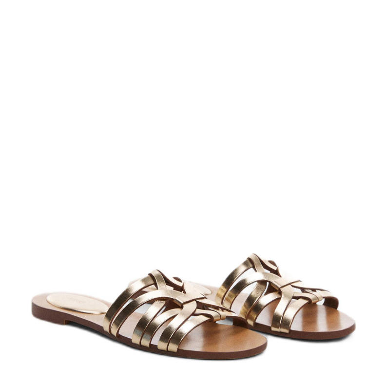Mango leren slippers goud kopen? | Morgen in huis | wehkamp