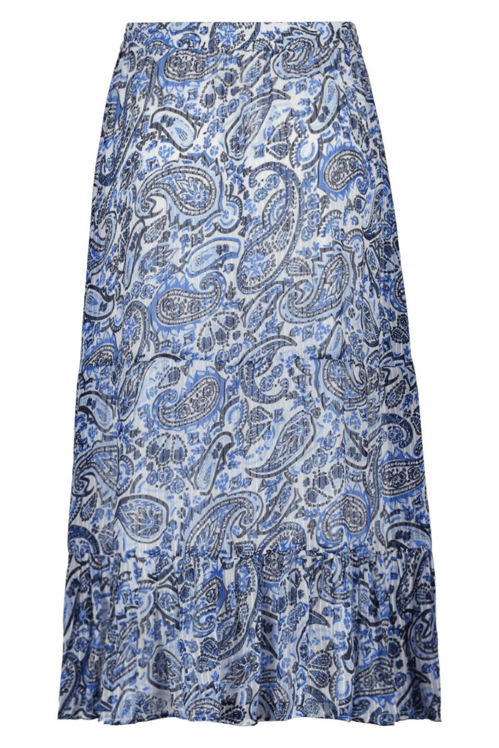 MS Mode midi rok met paisleyprint en volant blauw/wit | wehkamp