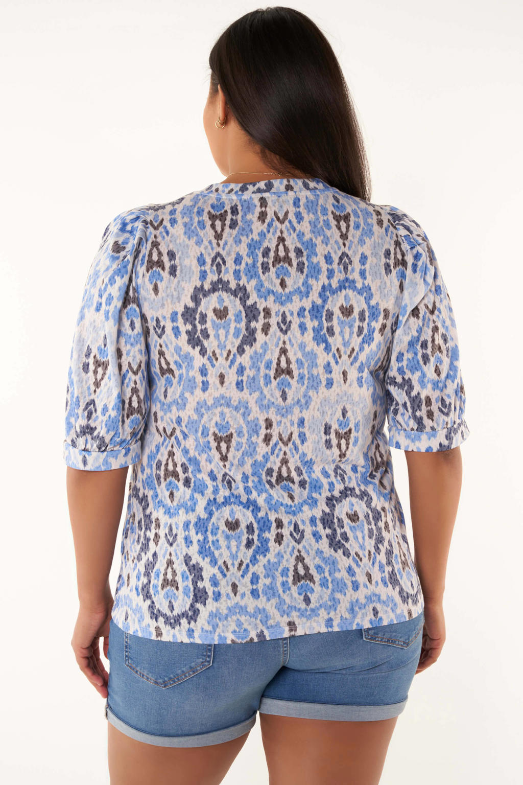 MS Mode top met all over print lichtblauw/ ecru | wehkamp