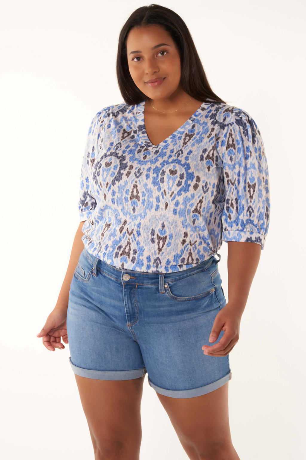 MS Mode top met all over print lichtblauw/ ecru | wehkamp