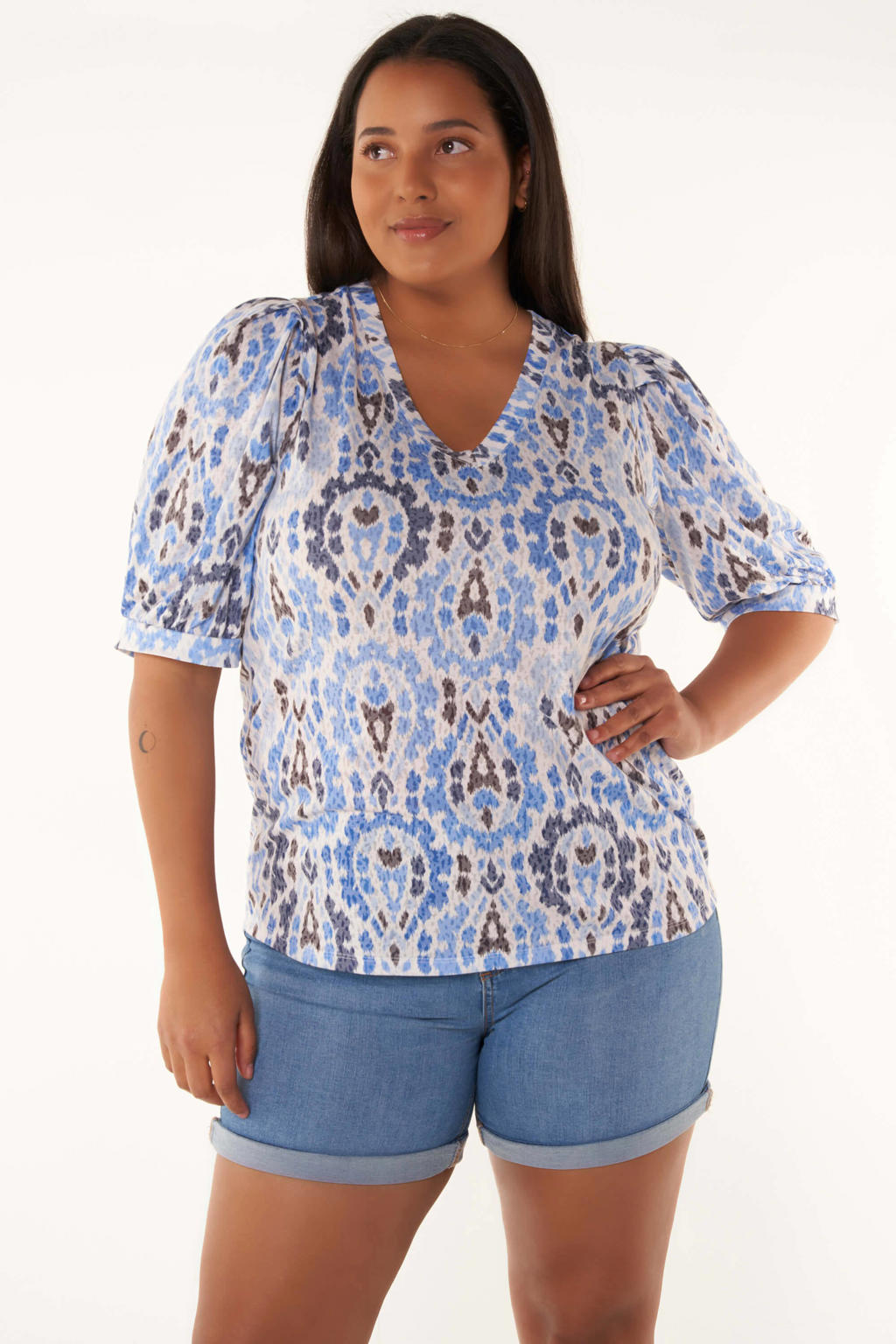 MS Mode top met all over print lichtblauw/ ecru | wehkamp