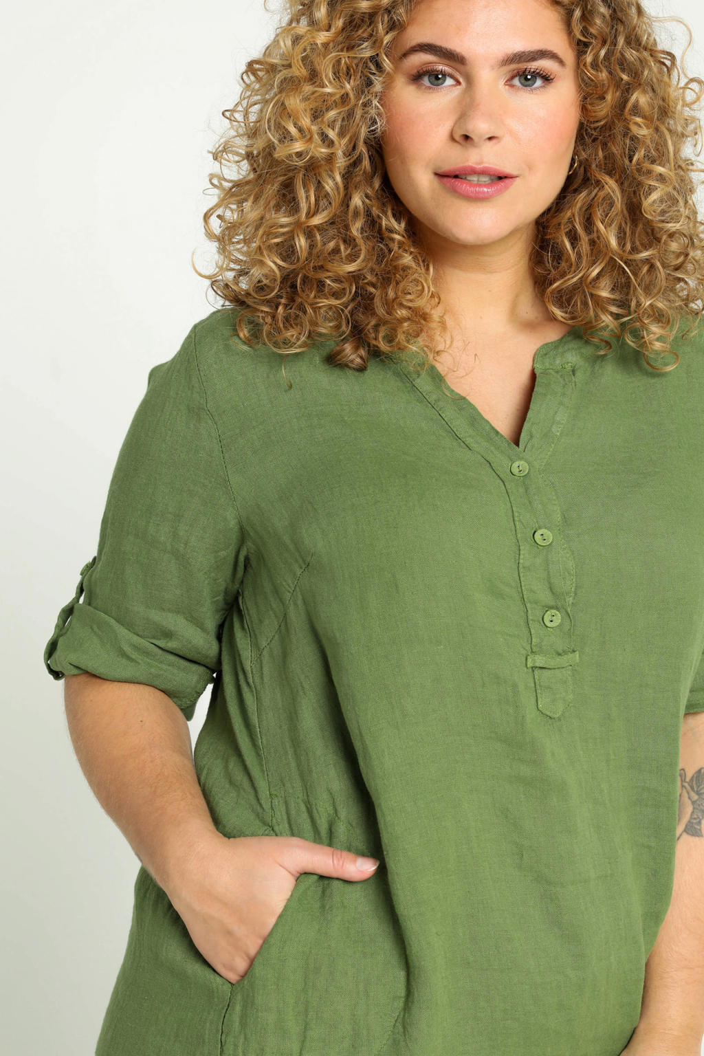 Paprika linnen jurk olijfgroen | wehkamp