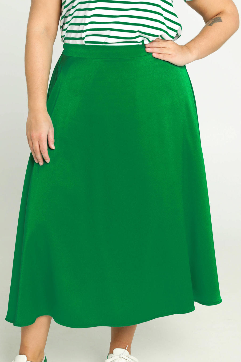 Paprika satijnen midi rok groen | wehkamp