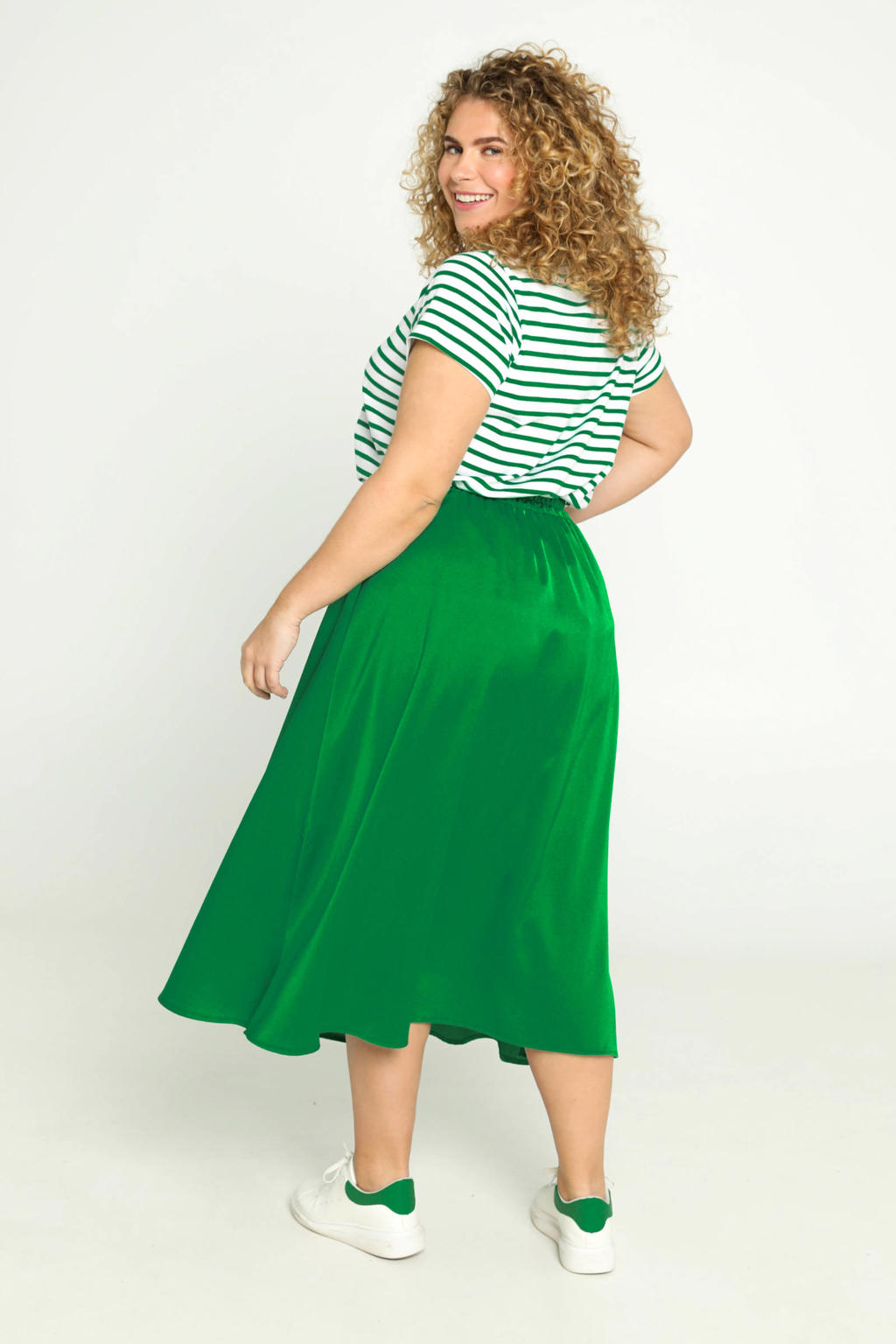 Paprika satijnen midi rok groen | wehkamp