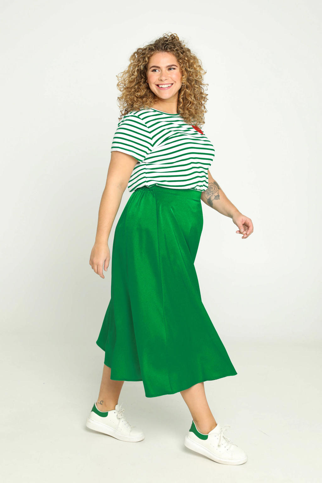 Paprika satijnen midi rok groen | wehkamp