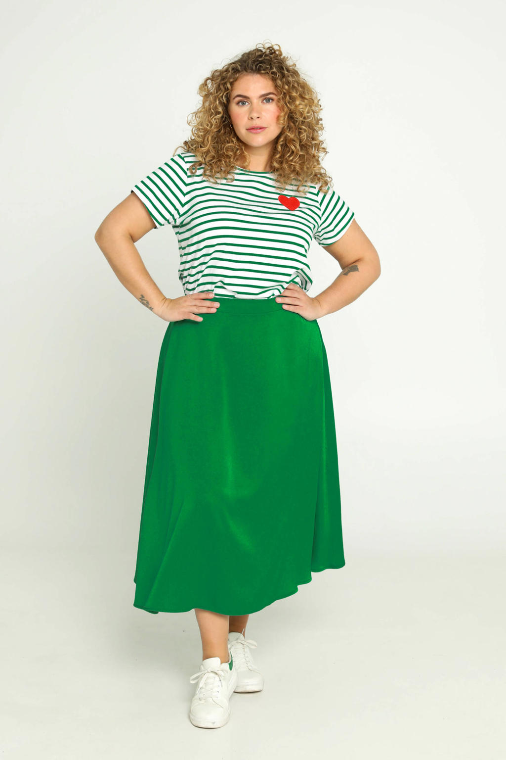 Paprika satijnen midi rok groen | wehkamp