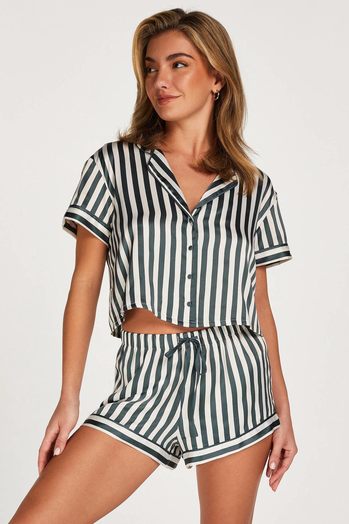 Hunkemöller satijnen pyjamatop groen/wit | wehkamp