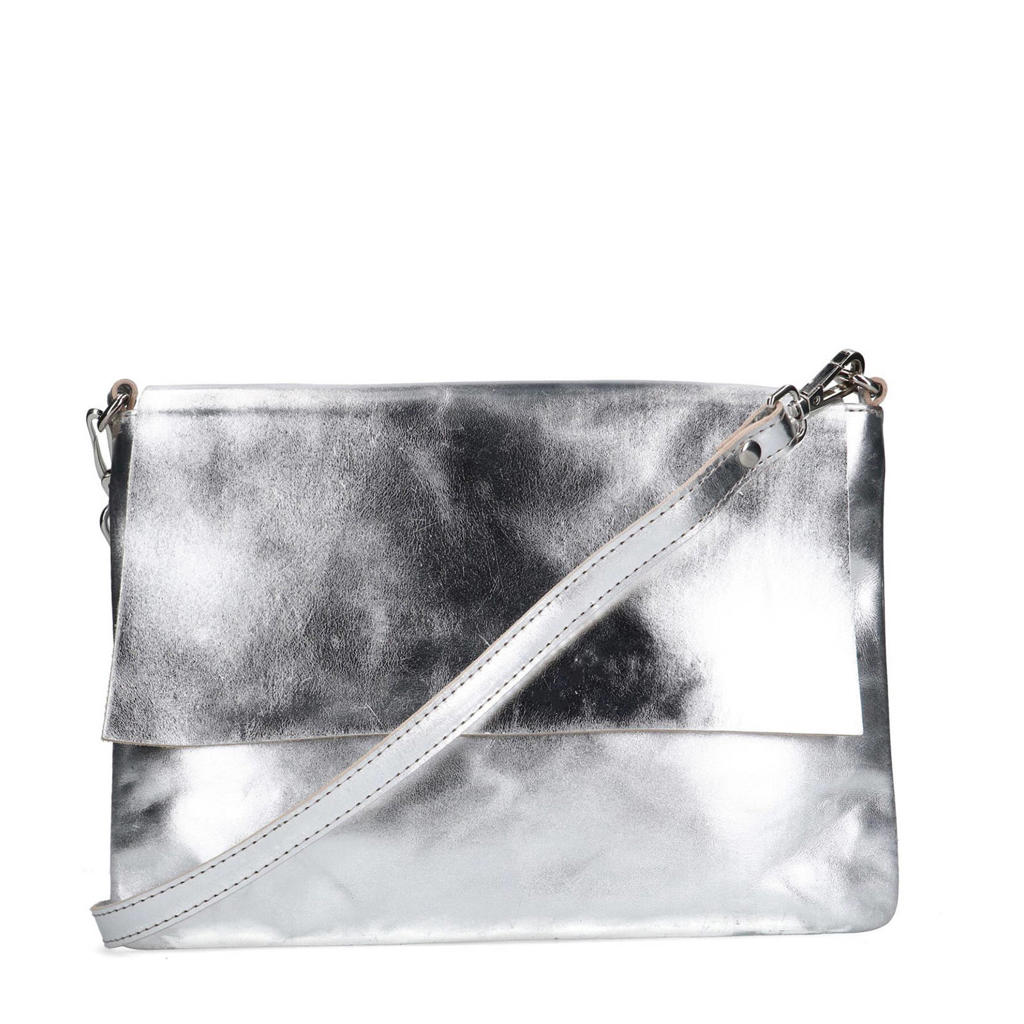 Sacha metallic leren crossbody tas zilverkleurig | wehkamp