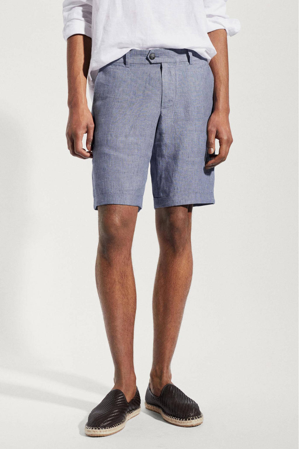 Mango Man geruite linnen regular fit short blauw | wehkamp