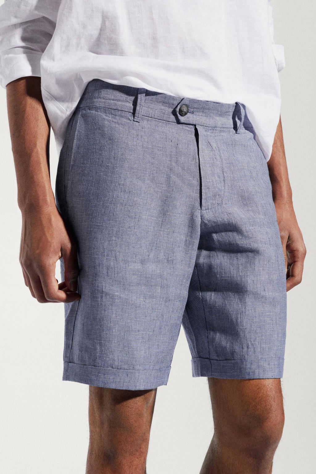 Mango Man geruite linnen regular fit short blauw | wehkamp