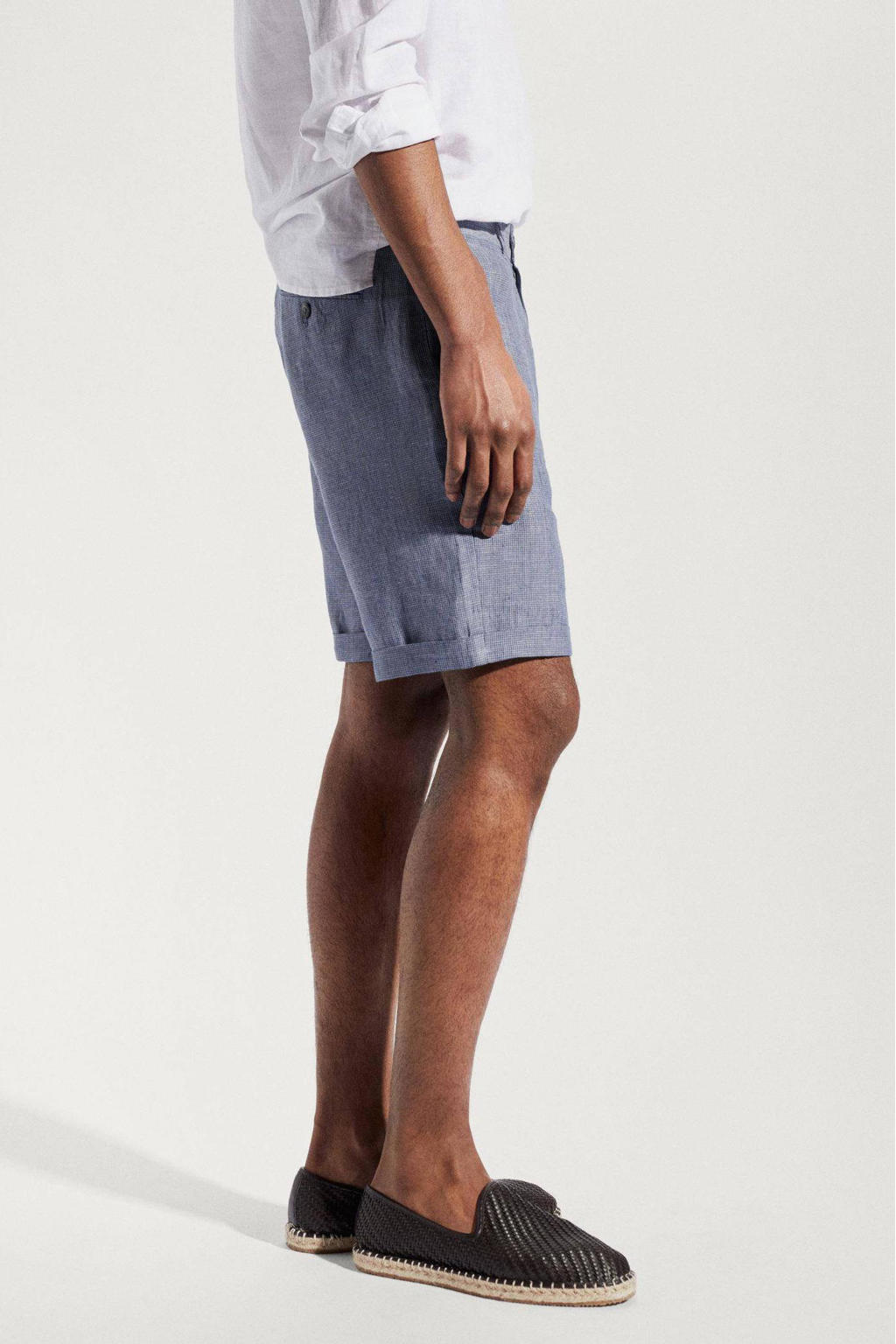 Mango Man geruite linnen regular fit short blauw | wehkamp
