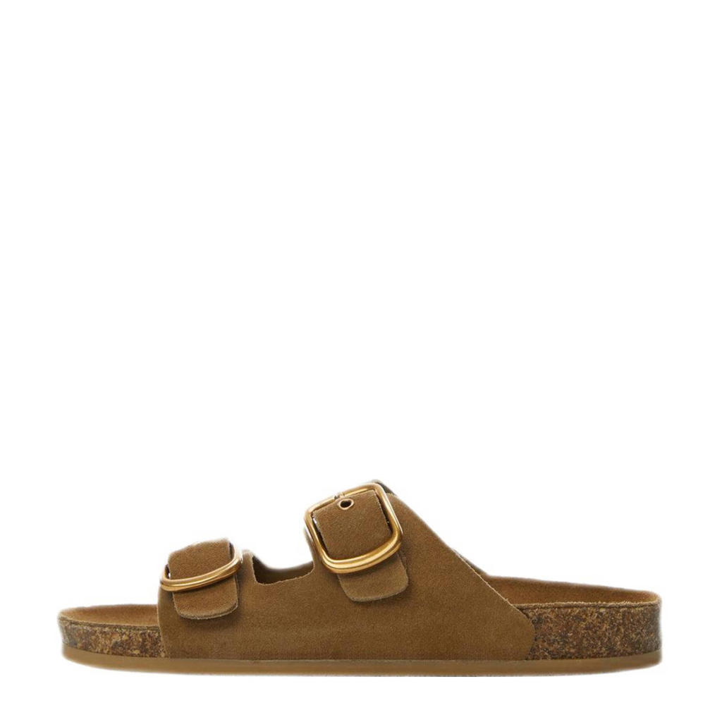 Mango leren slippers bruin kopen? | Morgen in huis | wehkamp