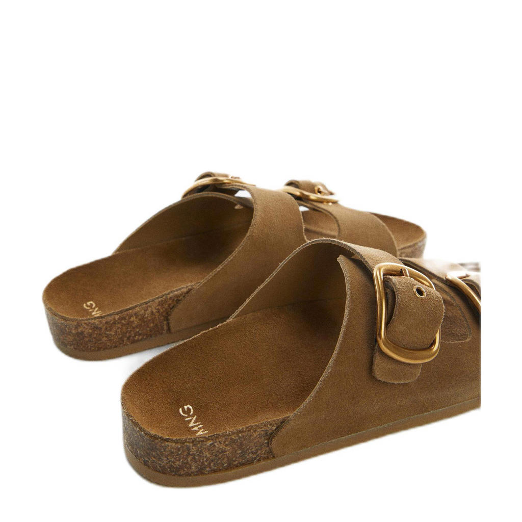 Mango leren slippers bruin kopen? | Morgen in huis | wehkamp