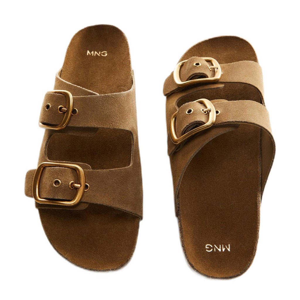 Mango leren slippers bruin kopen? | Morgen in huis | wehkamp