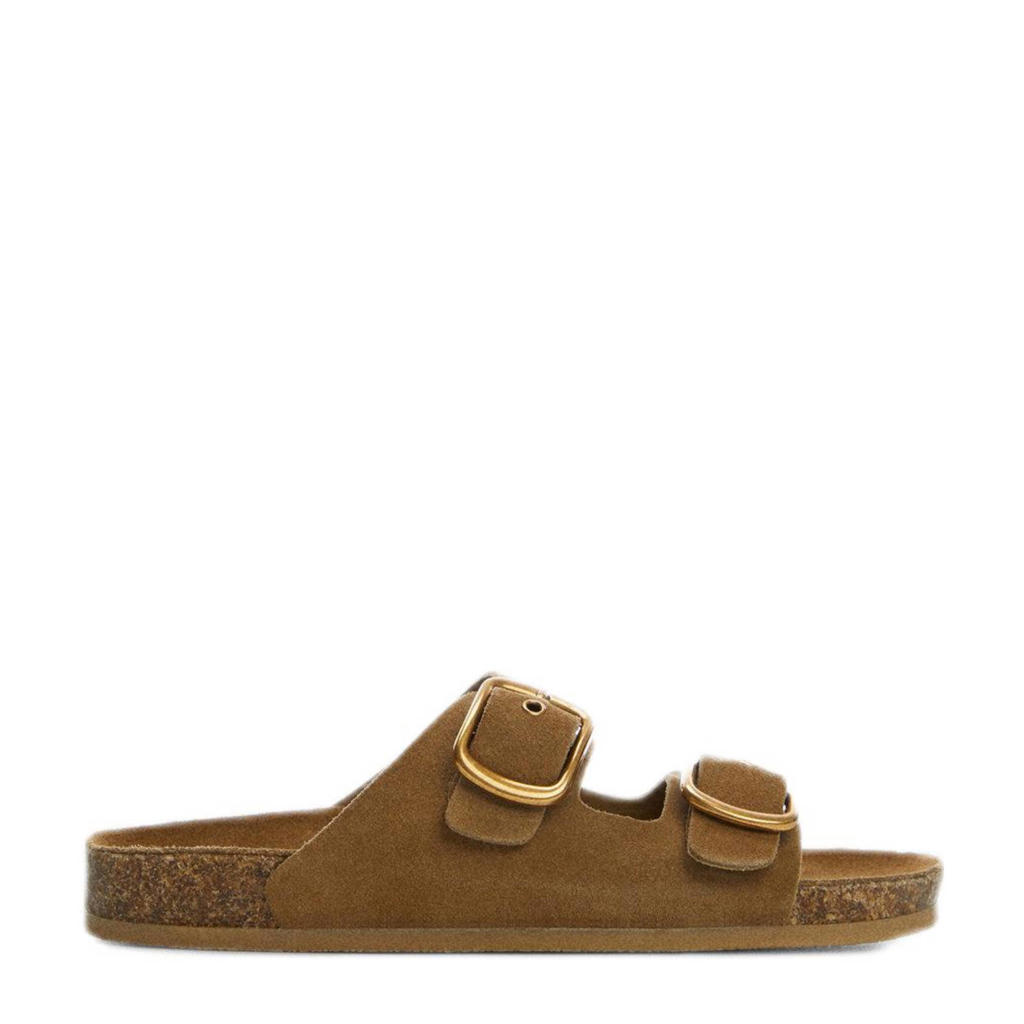 Mango leren slippers bruin kopen? | Morgen in huis | wehkamp