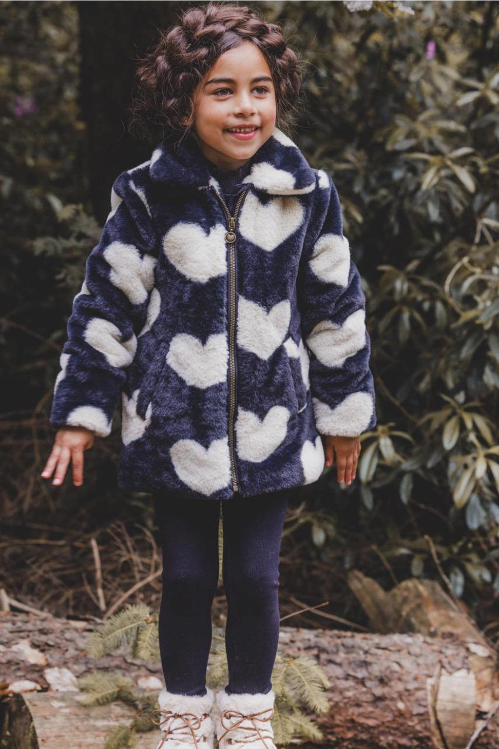 LOOXS little imitatiebont winterjas met hartjes zwart/wit | wehkamp