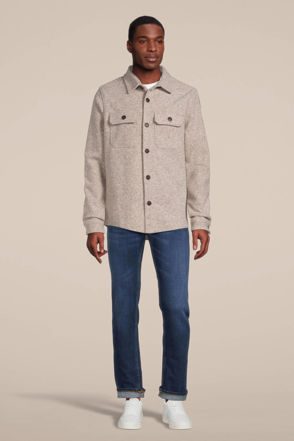 Profuomo regular fit overshirt met wol beige | wehkamp