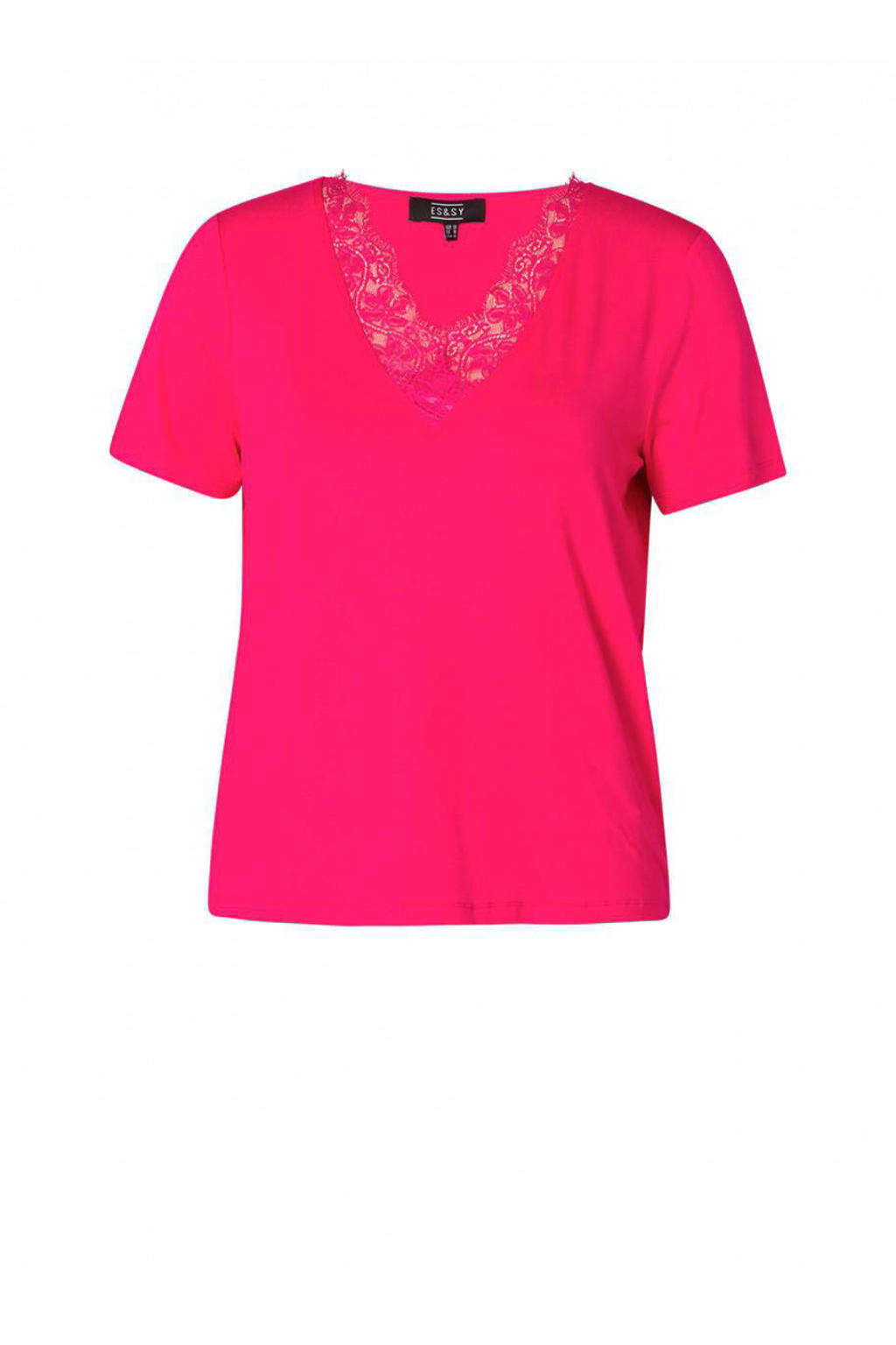 ES&SY jersey top met kant fuchsia | wehkamp