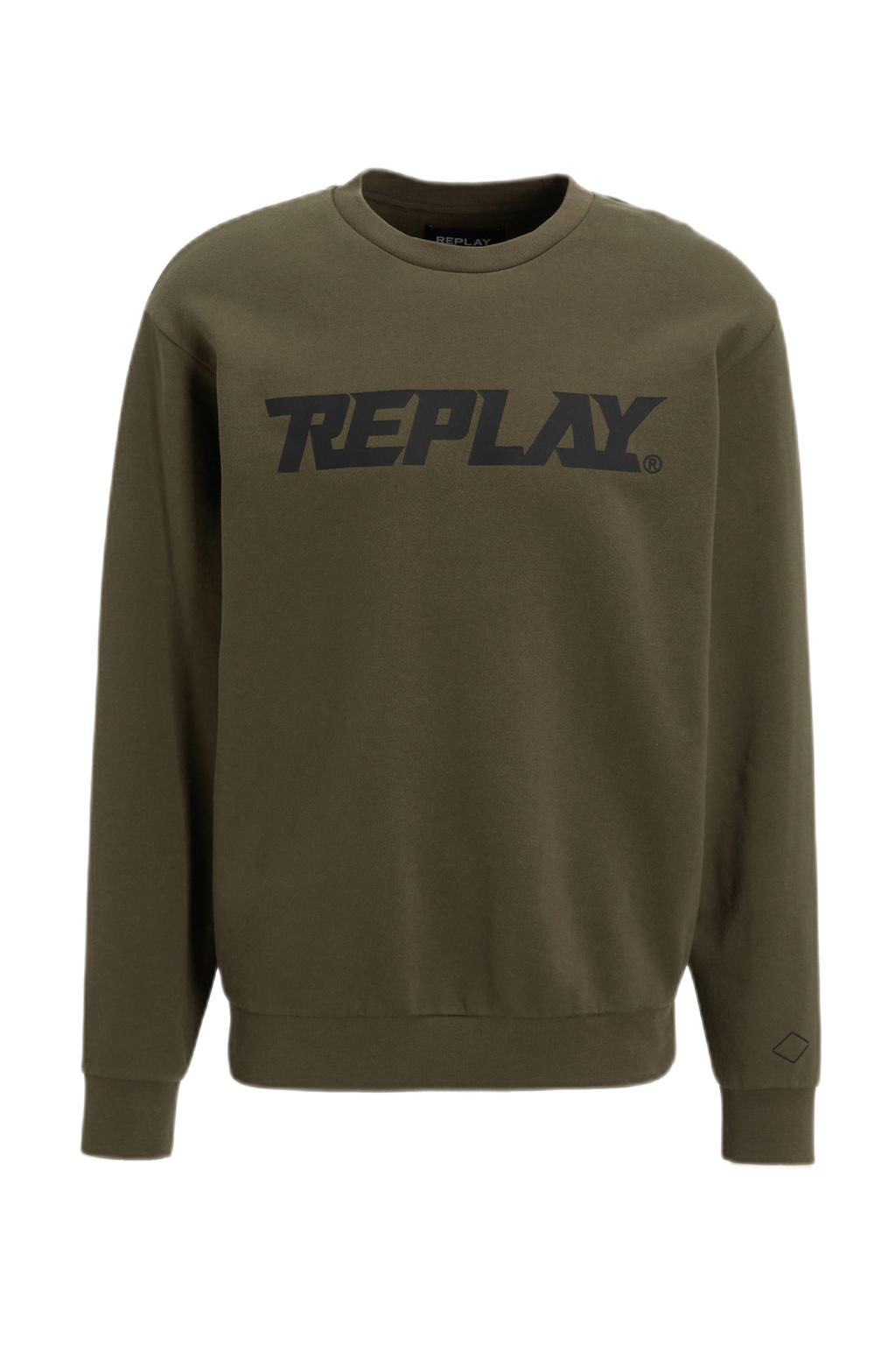 REPLAY sweater met logo dark olive | wehkamp
